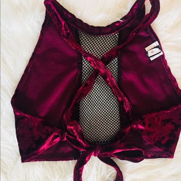 Tops | Maroon Velvet Mesh Top | Poshmark